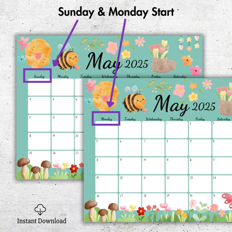 EDITABLE May 2025 Calendar, Beautiful Spring, Colorful Flowers, Cute ...