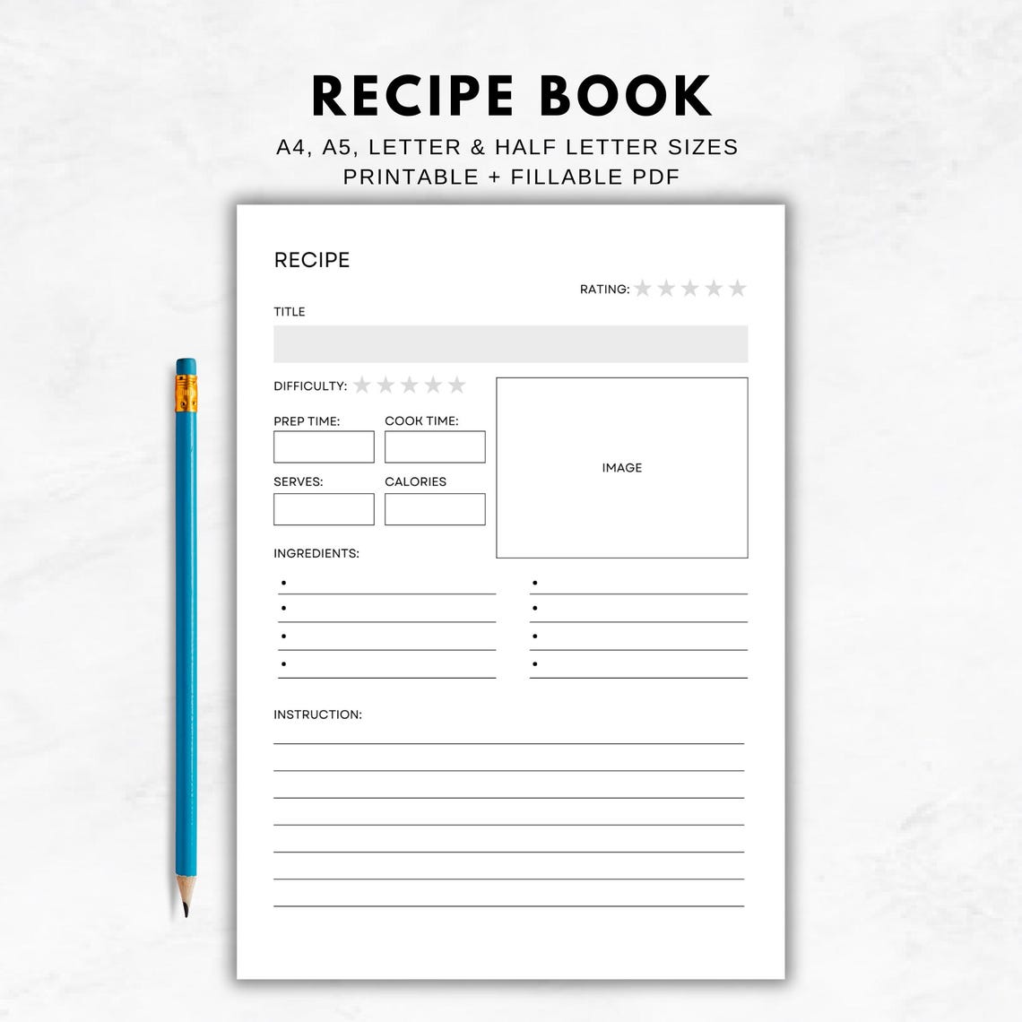 Printable Recipe Book Template, Blank Recipe Page, Cook Book Journal ...