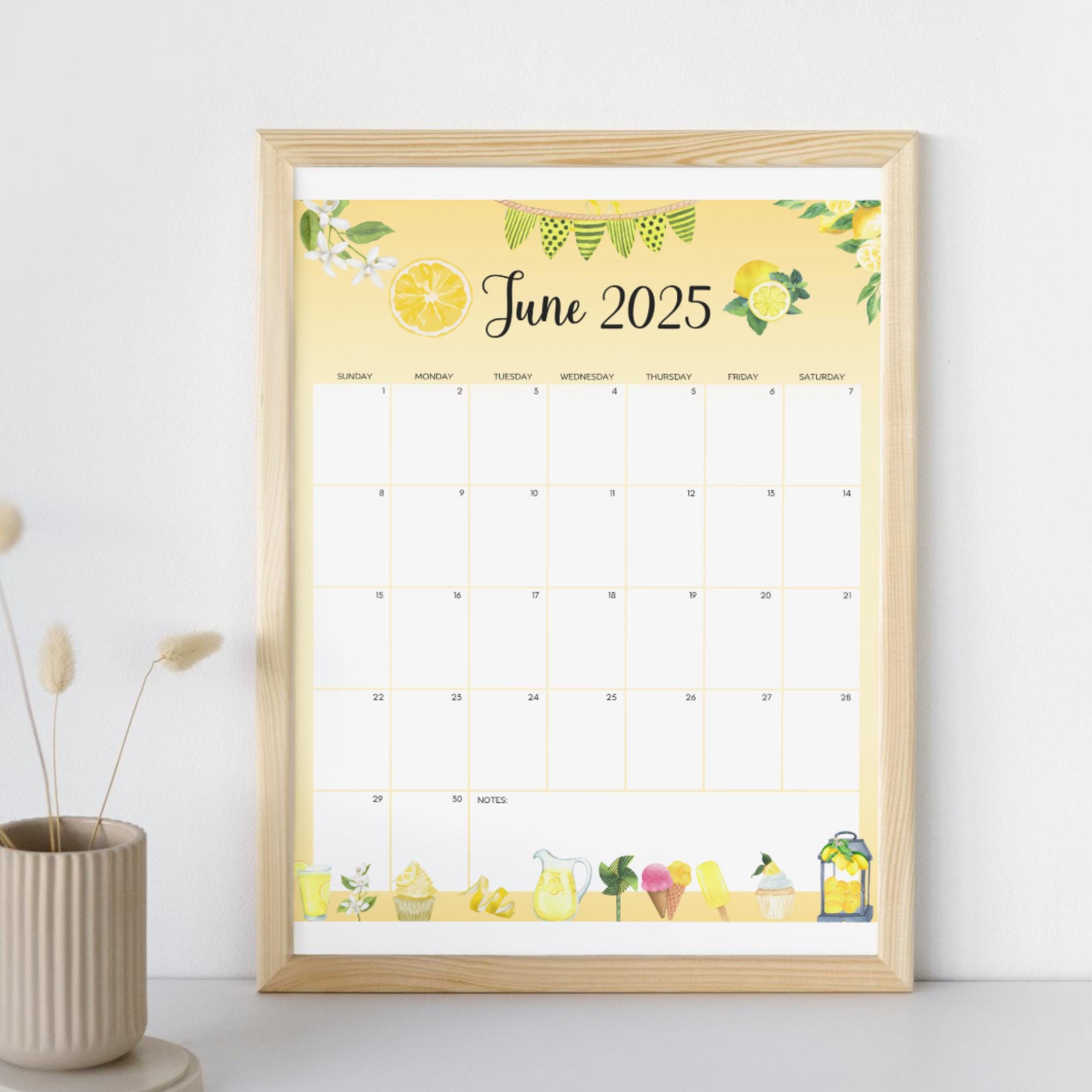 Editable 2025 June Calendar, Monthly June Planner, Yellow Lemons, Kids ...
