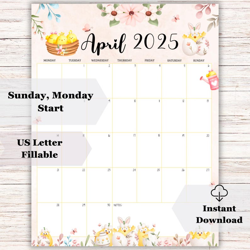EDITABLE April 2025 Calendar, Printable, Fillable April Calendar, Happy ...