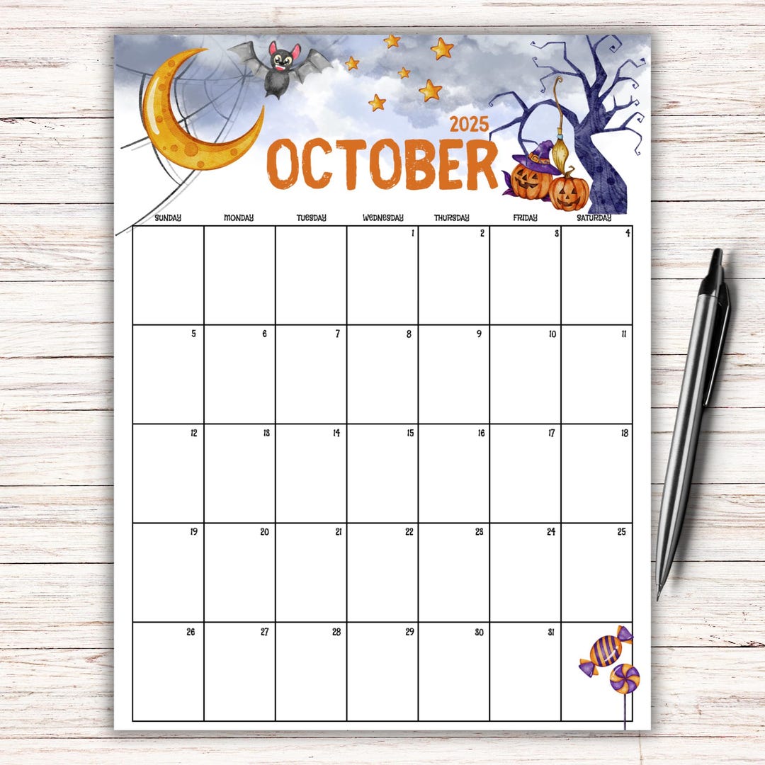 EDITABLE October 2025 Calendar, Happy Halloween, Kids Weekly Schedule ...