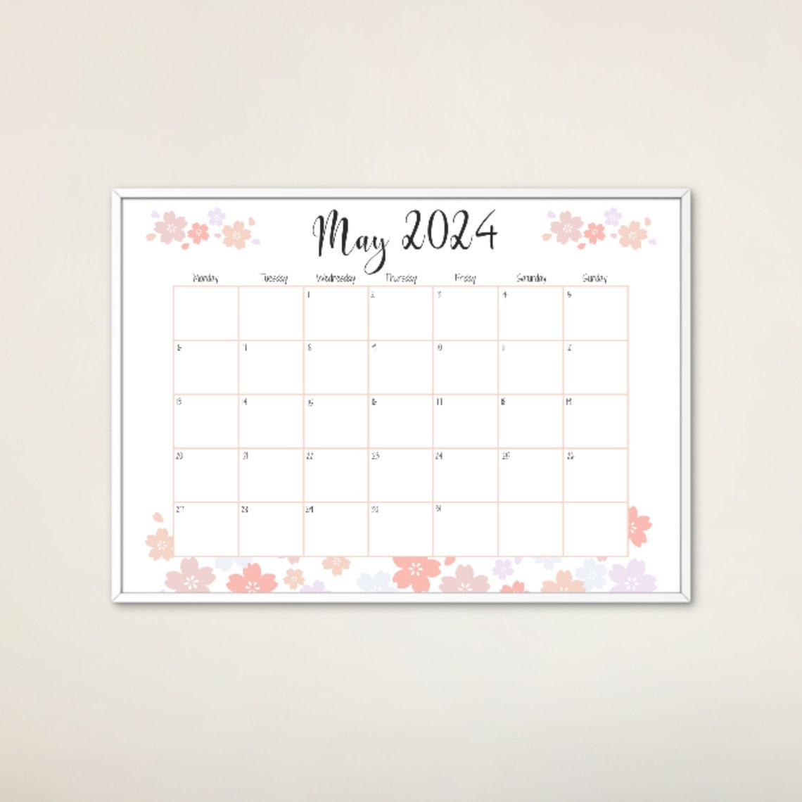 EDITABLE May 2024 Calendar, Colorful Flowers, Beautiful Spring ...
