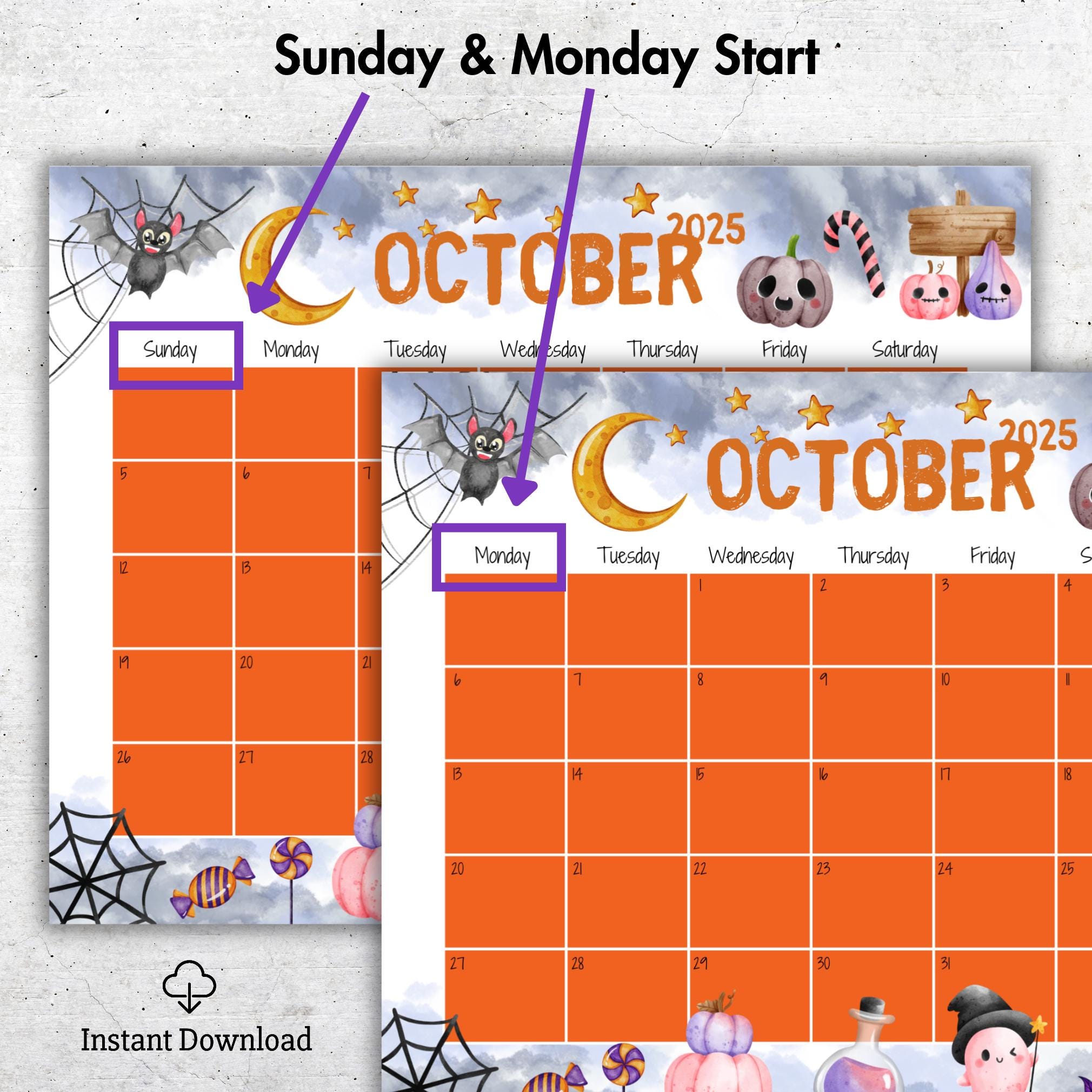 EDITABLE October 2025 Calendar, Happy Halloween, Pretty Ghost, Kid ...