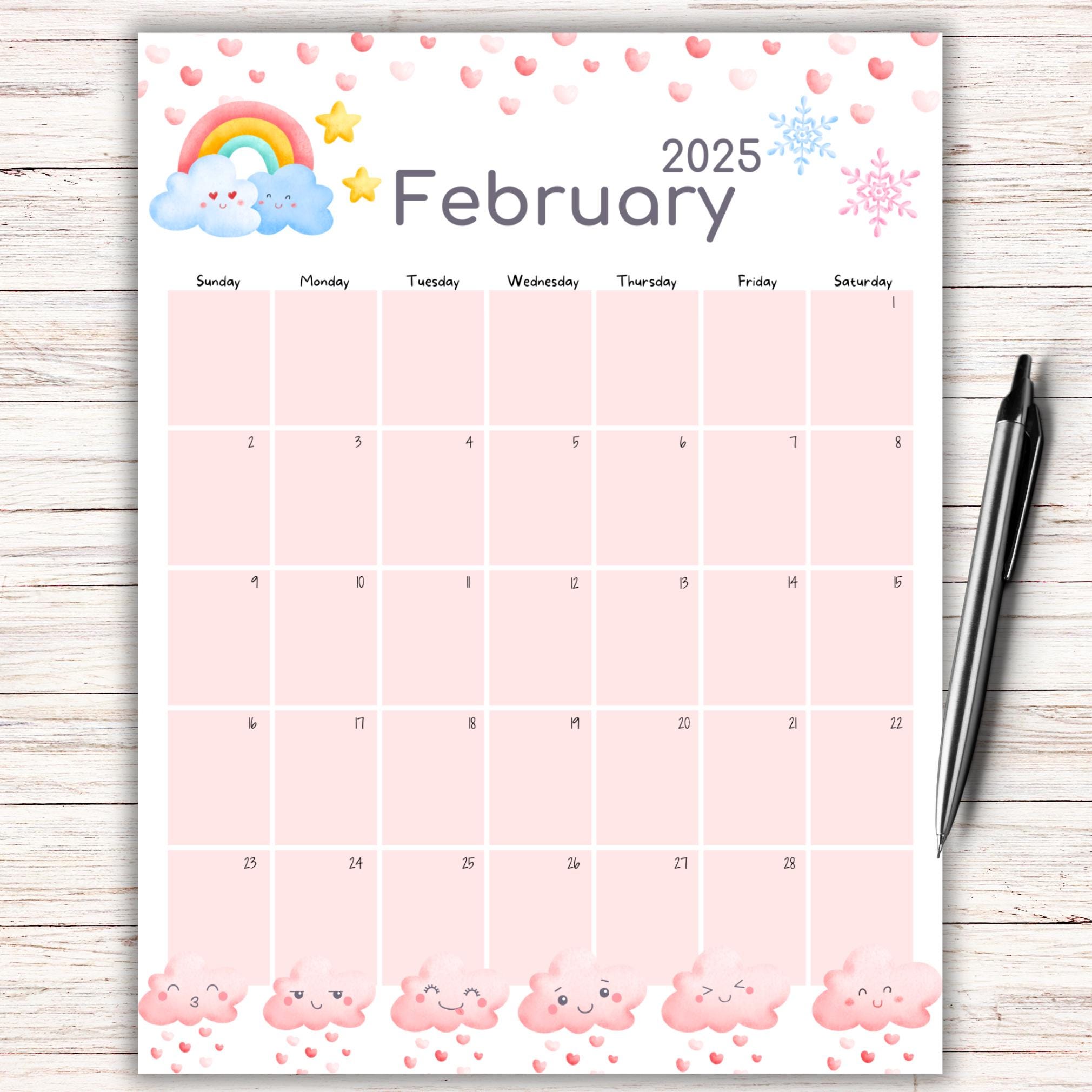 EDITABLE February 2025 Calendar, Printable February Calendar Beautiful ...