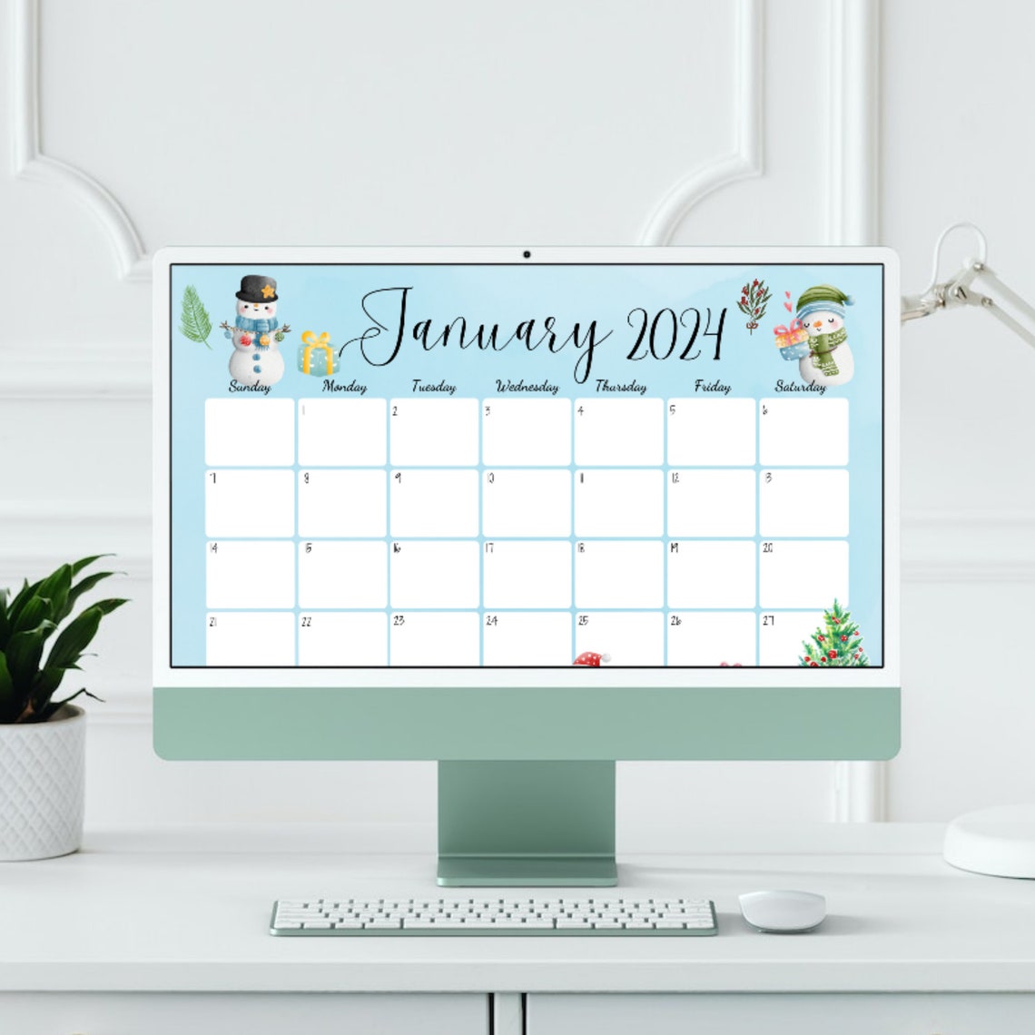 EDITABLE January 2024 Calendar, Beautiful Winter, Happy Snowmen, New ...