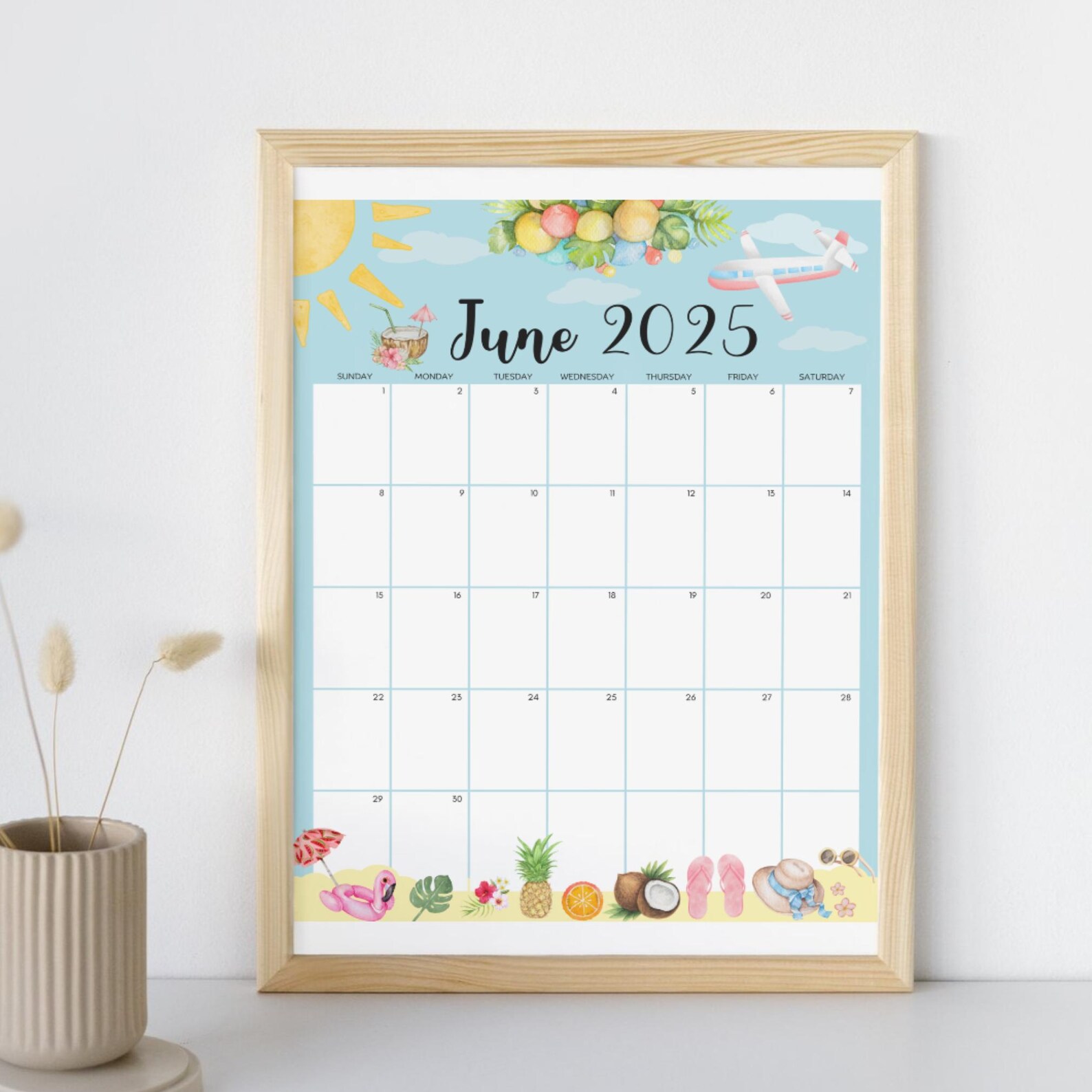 Tropical June 2025 Printable Calendar, US Letter Size, Fillable PDF ...