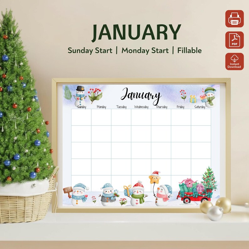 EDITABLE January Calendar, Undated Blank Monthly Calendar, Fill in Your ...
