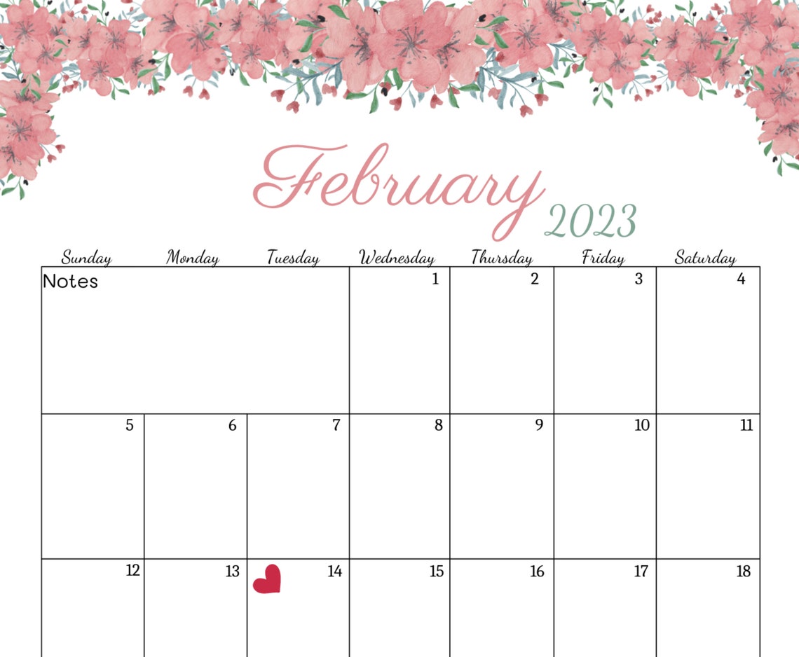 EDITABLE February 2023 Calendar Pinkflowers Minimalist - Etsy