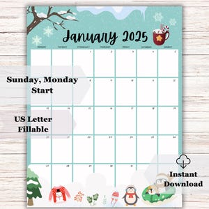 EDITABLE January 2025 Calendar, Monthly Schedule for Kids, Beautiful ...