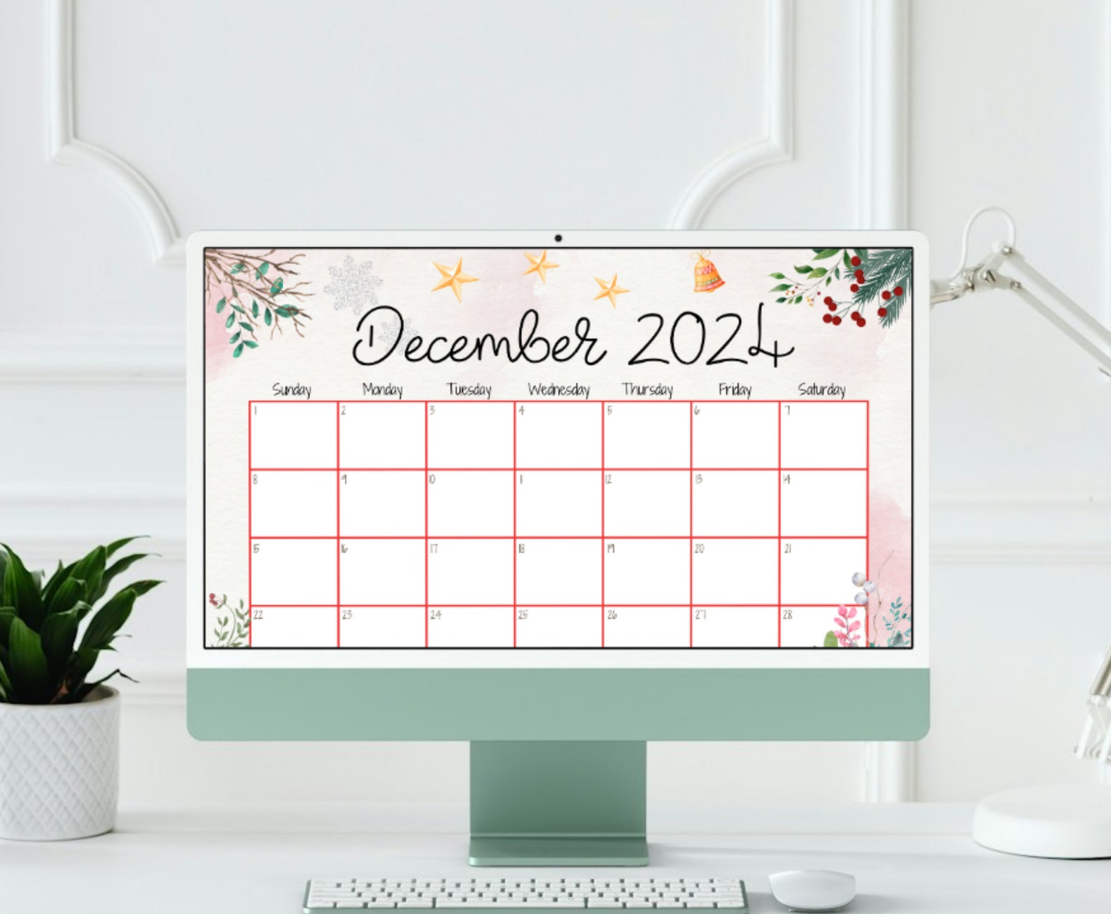 EDITABLE December 2024 Calendar, Happy Christmas, Happy New Year ...