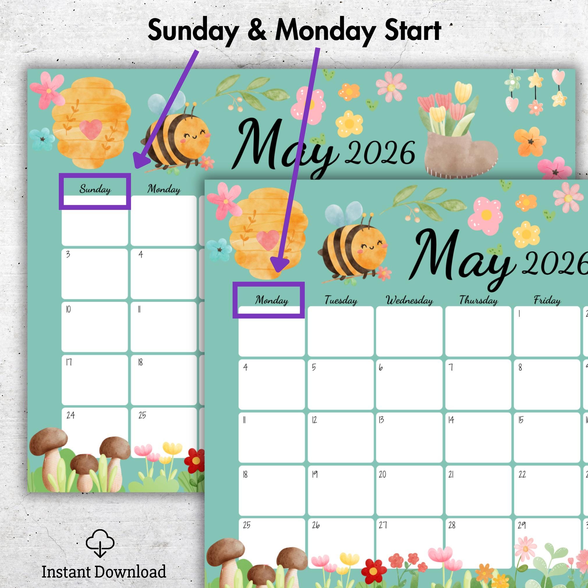 EDITABLE May 2026 Calendar, Beautiful Spring, Colorful Flowers, Cute ...