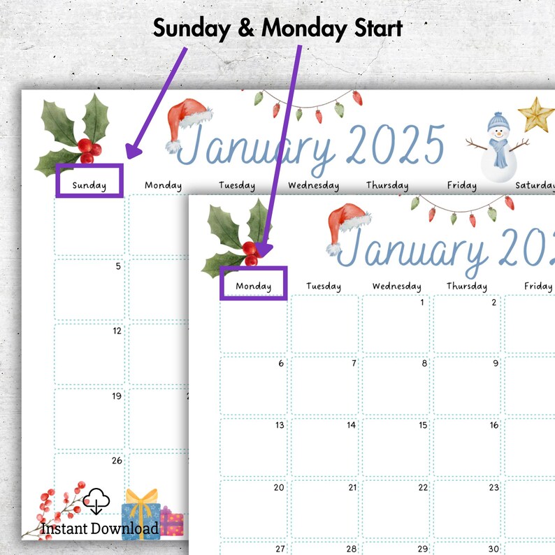 EDITABLE January 2025 Calendar, Beautiful Winter, Happy Snowman, New ...