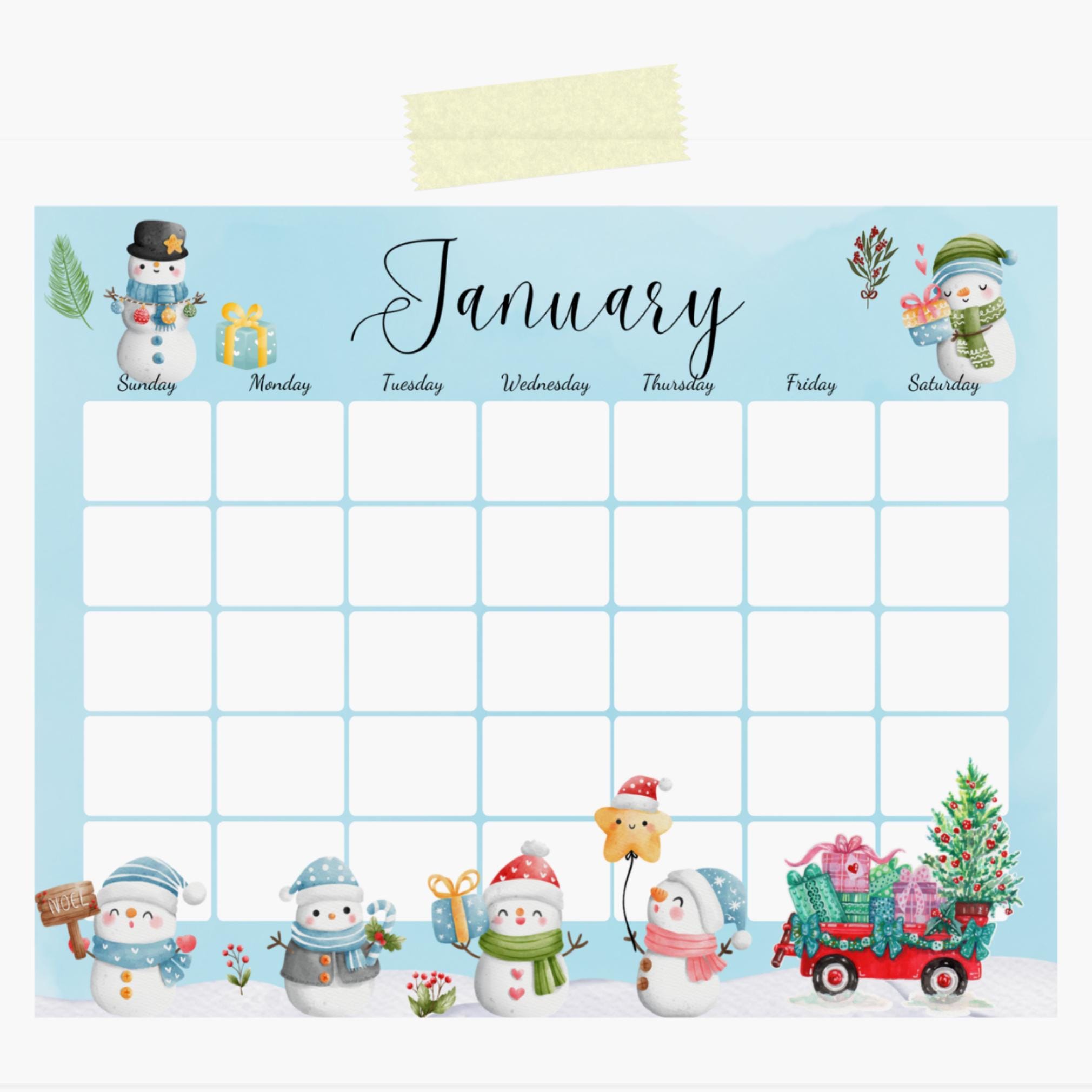 EDITABLE January Calendar, Beautiful Winter, Happy Snowmen, New Year ...