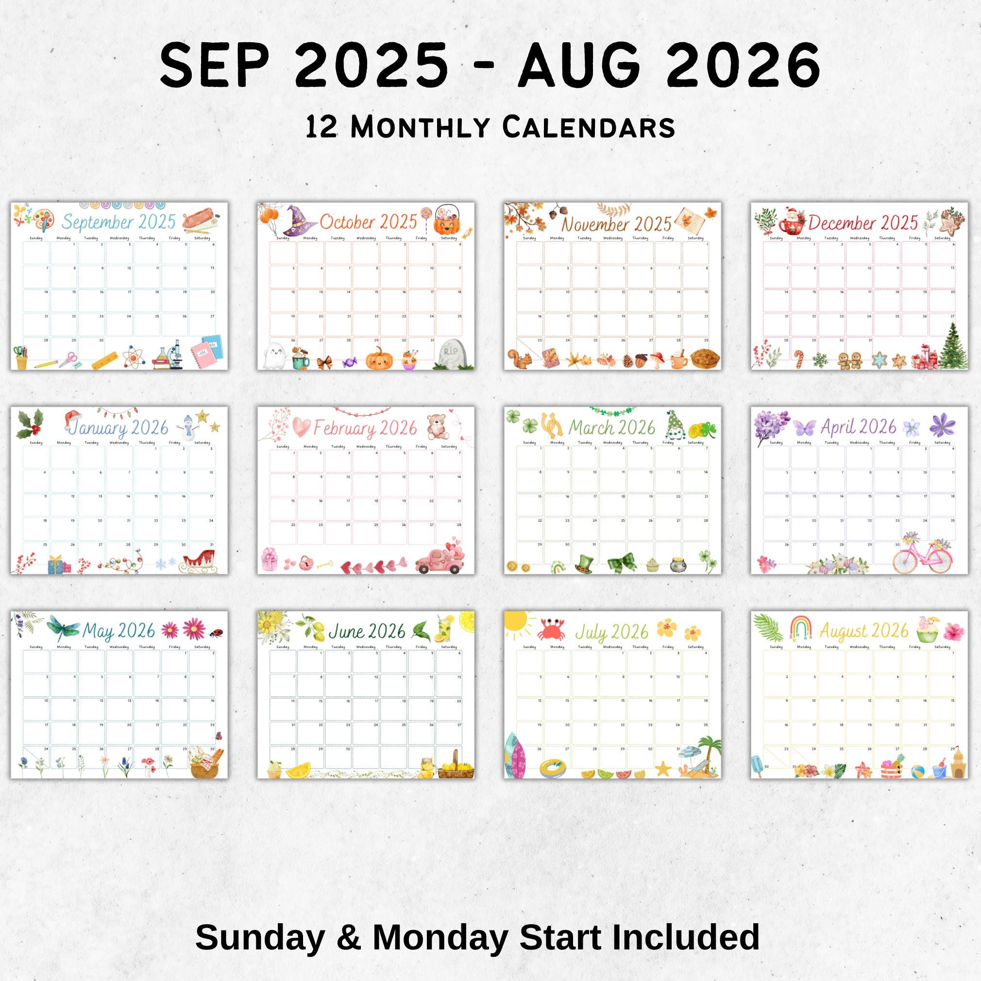 2025–2026 School Year Calendar Printable Fillable PDF | September to ...