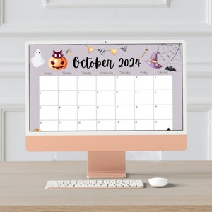 EDITABLE October 2024 Calendar, Happy Halloween, Pretty Ghost, Cute ...