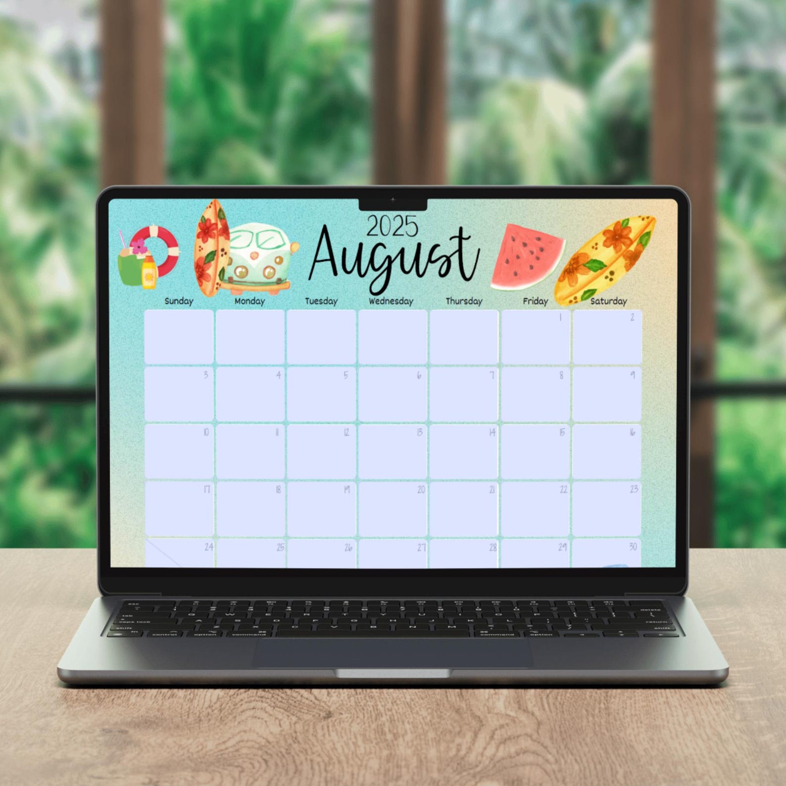 EDITABLE August 2025 Calendar, Beautiful Summer, Watermelon, Cute Gnome ...