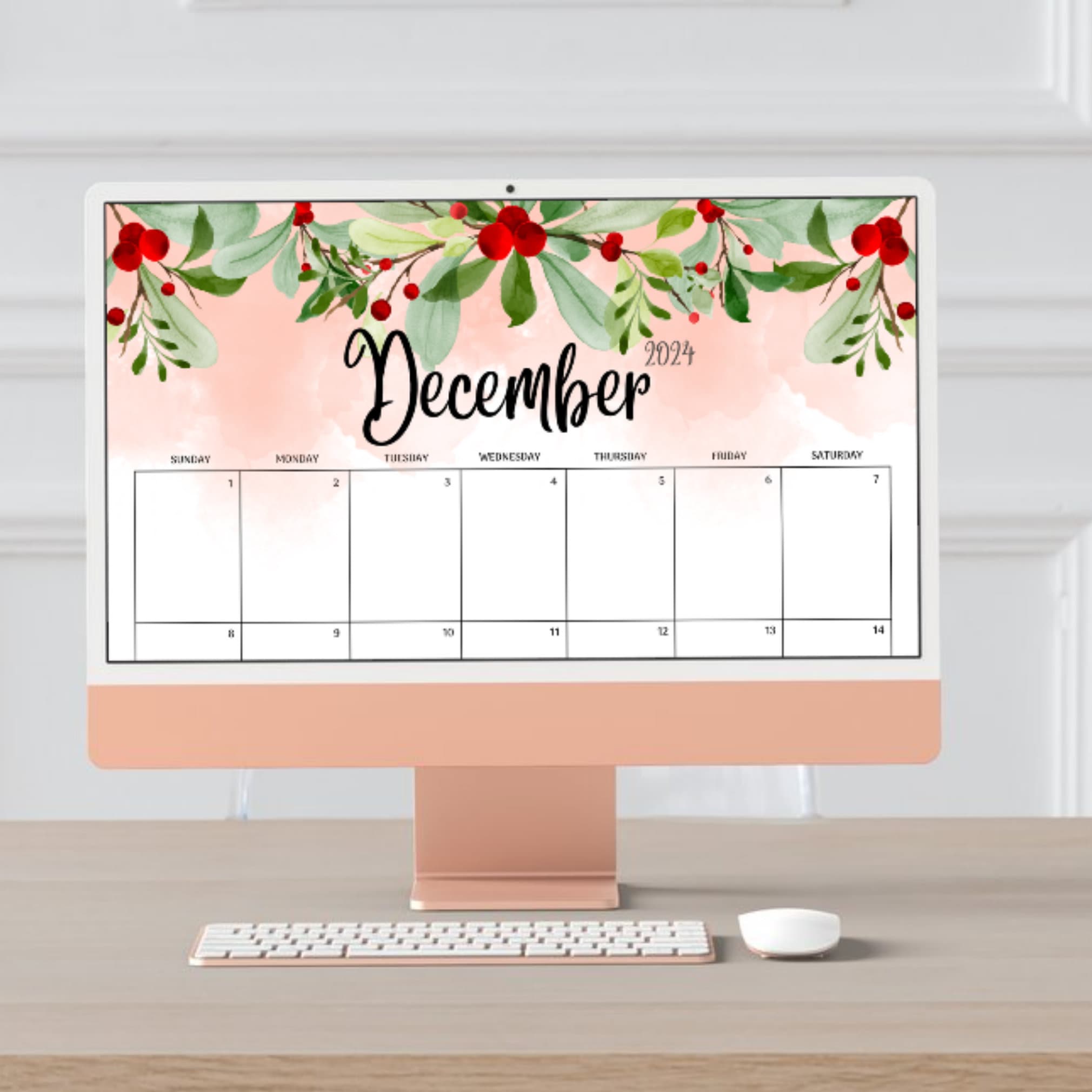 EDITABLE December 2024 Calendar, Beautiful Watercolor Flowers ...