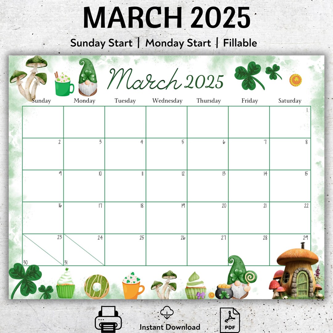 EDITABLE March 2025 Calendar, Printable Fillable Calendar Planner ...