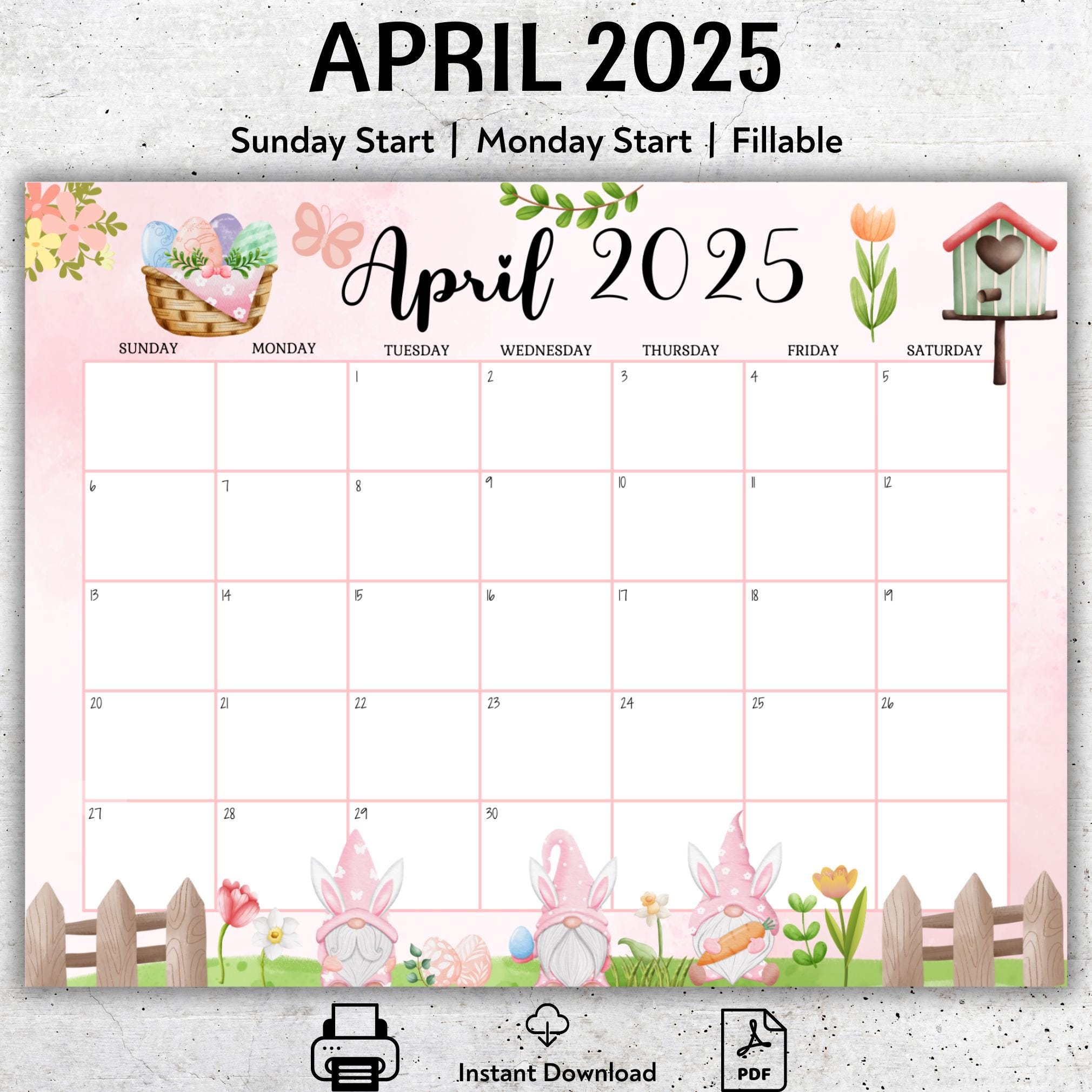 EDITABLE April 2025 Calendar, Printable April Calendar, Fillable ...