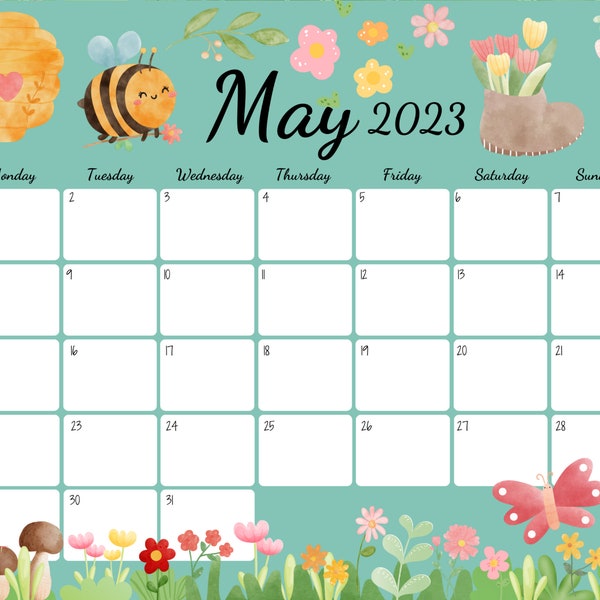 Printable Calendar for Kids - Etsy