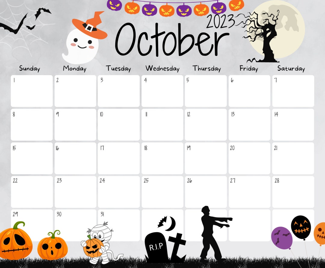 EDITABLE October 2023 Calendar, Happy Halloween, Pretty Ghost, Cute ...