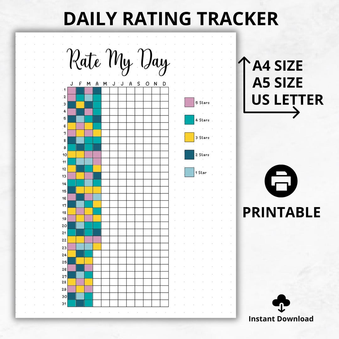 Rate My Day, Printable Mood Tracker, Daily Rating Tracker, Yearly Mood ...