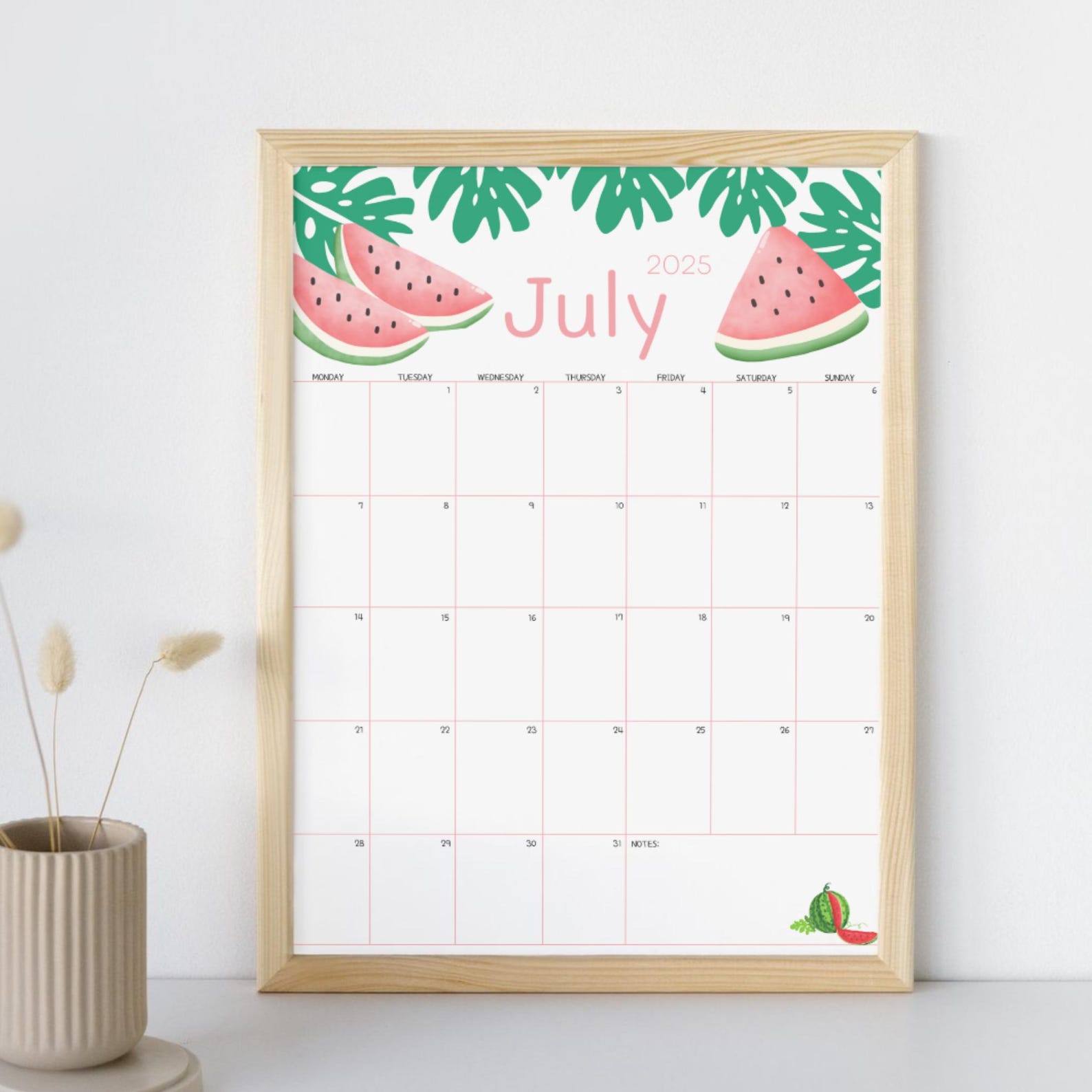 Printable July 2025 Calendar, Editable Planner July 2025, Watermelon ...