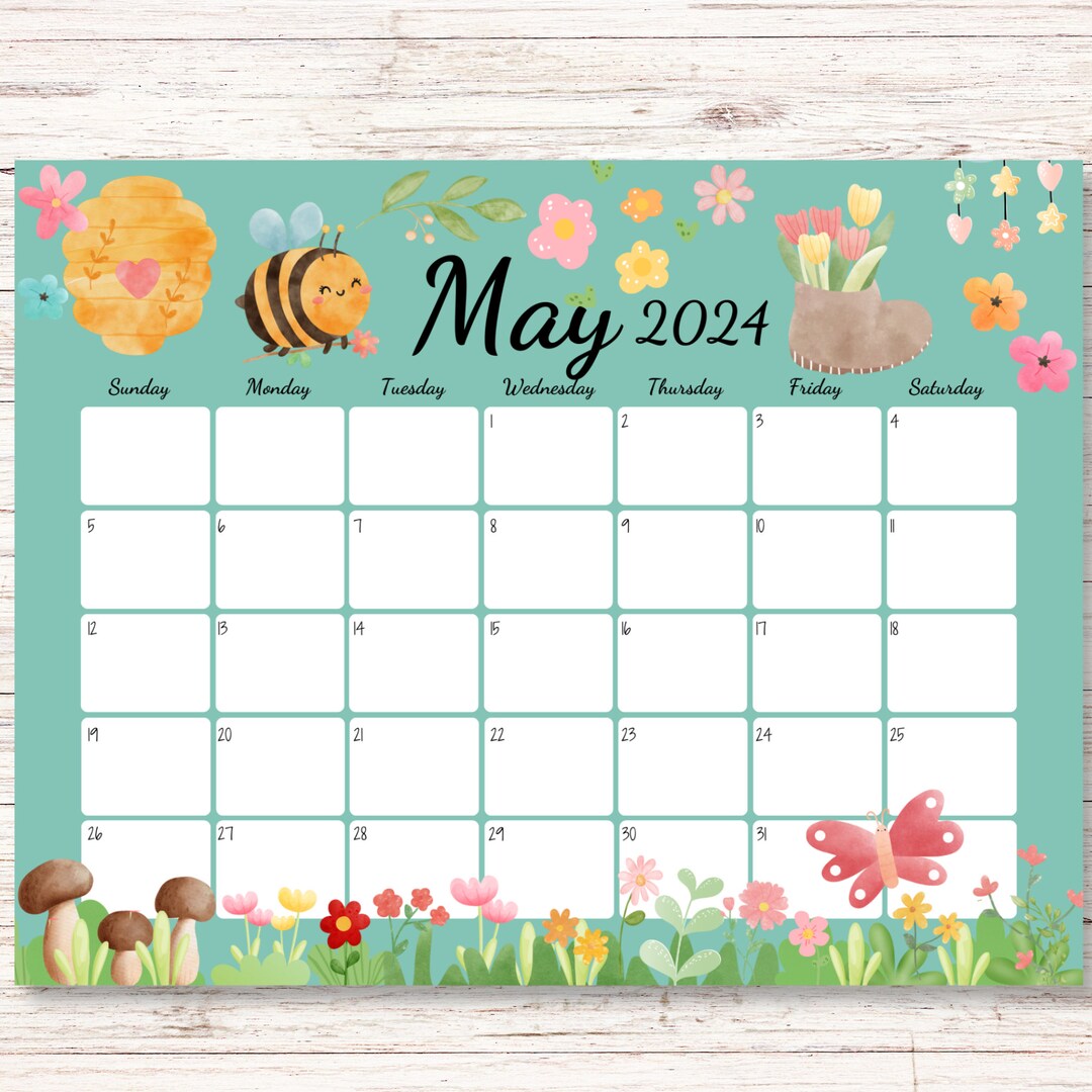 EDITABLE May 2024 Calendar, Beautiful Spring, Colorful Flowers, Cute ...