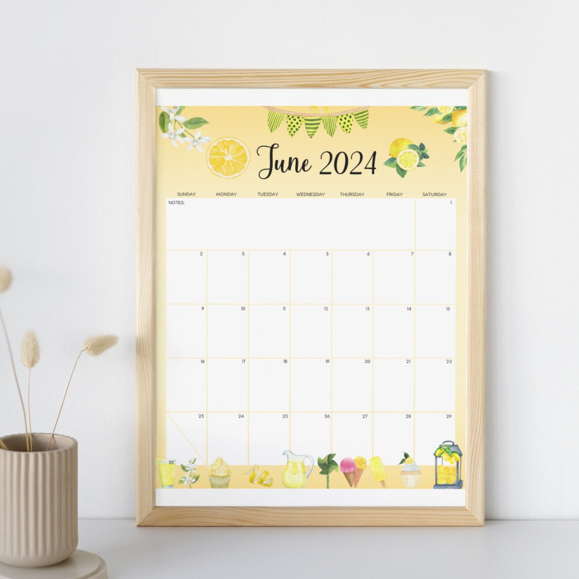 Editable 2024 June Calendar, Monthly June Planner, Yellow Lemons, Kids ...