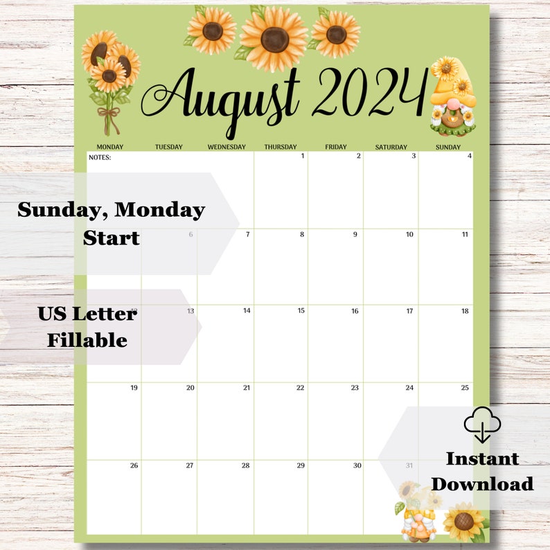 EDITABLE August 2024 Calendar, Fillable August Calendar, 2024 August ...