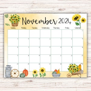 EDITABLE November 2024 Calendar, Printable Planner, Fillable Calendar ...
