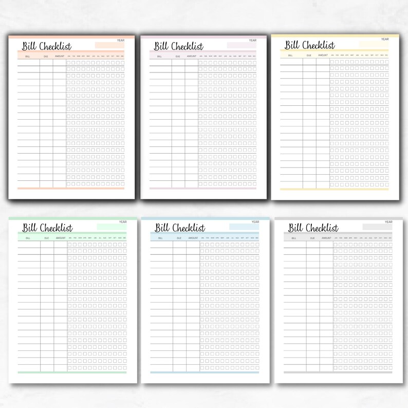 Bill Payment Tracker, Bill Organizer, Bill Log, Bill Tracker, Bill ...