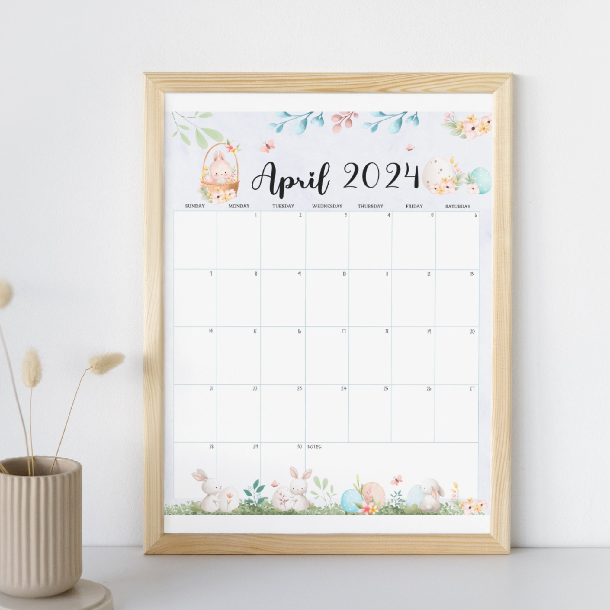 EDITABLE April 2024 Calendar, Happy Easter Day, Cute Bunnies, Printable ...