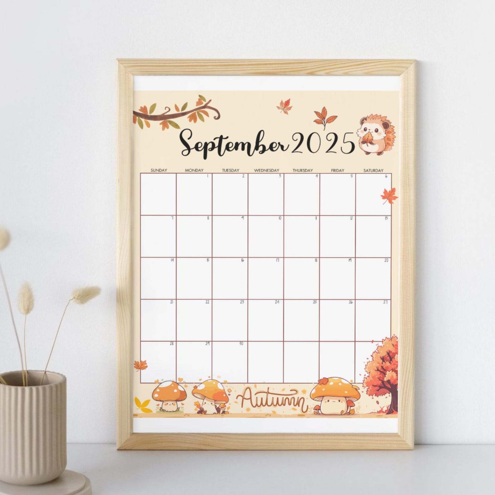 September 2025 Printable Calendar - Woodland Autumn Theme | Hedgehog ...