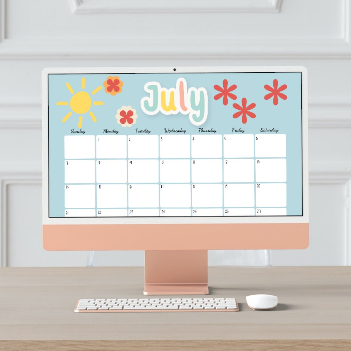 EDITABLE July 2024 Calendar, Colorful Happy Summer, Ice Creams and Sun ...