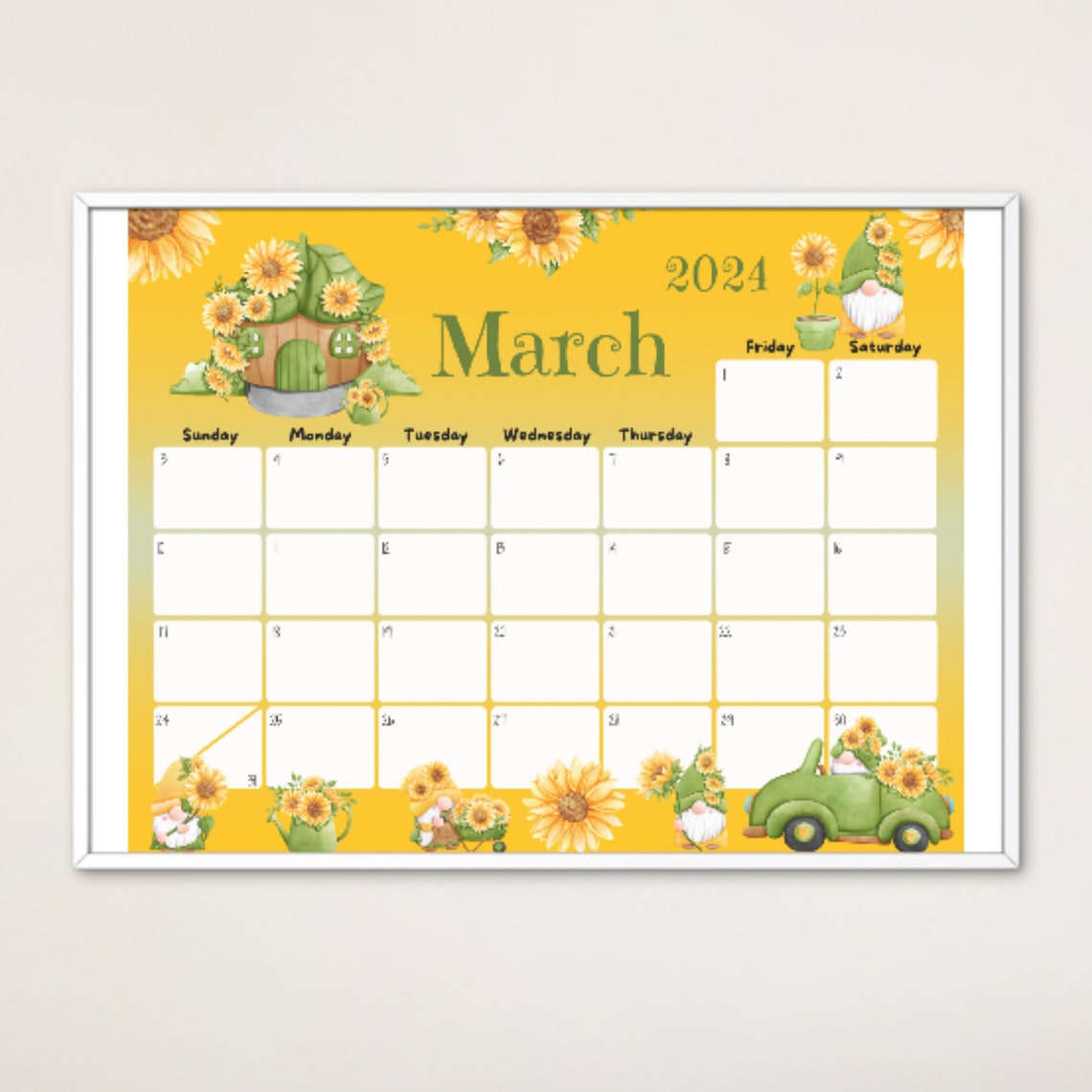 EDITABLE March 2024 Calendar, Fillable Calendar, Cute Gnomes, Happy St ...