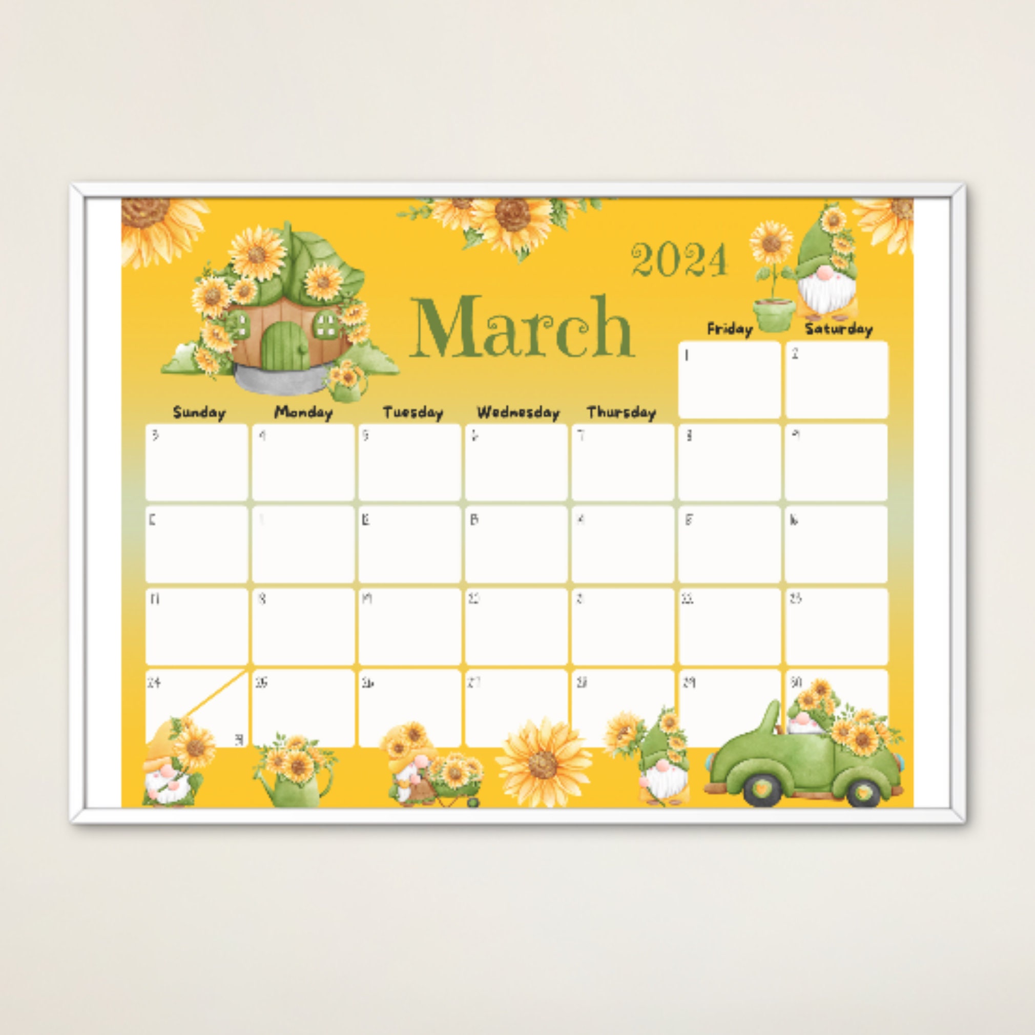 EDITABLE March 2024 Calendar, Fillable Calendar, Cute Gnomes, Happy St ...