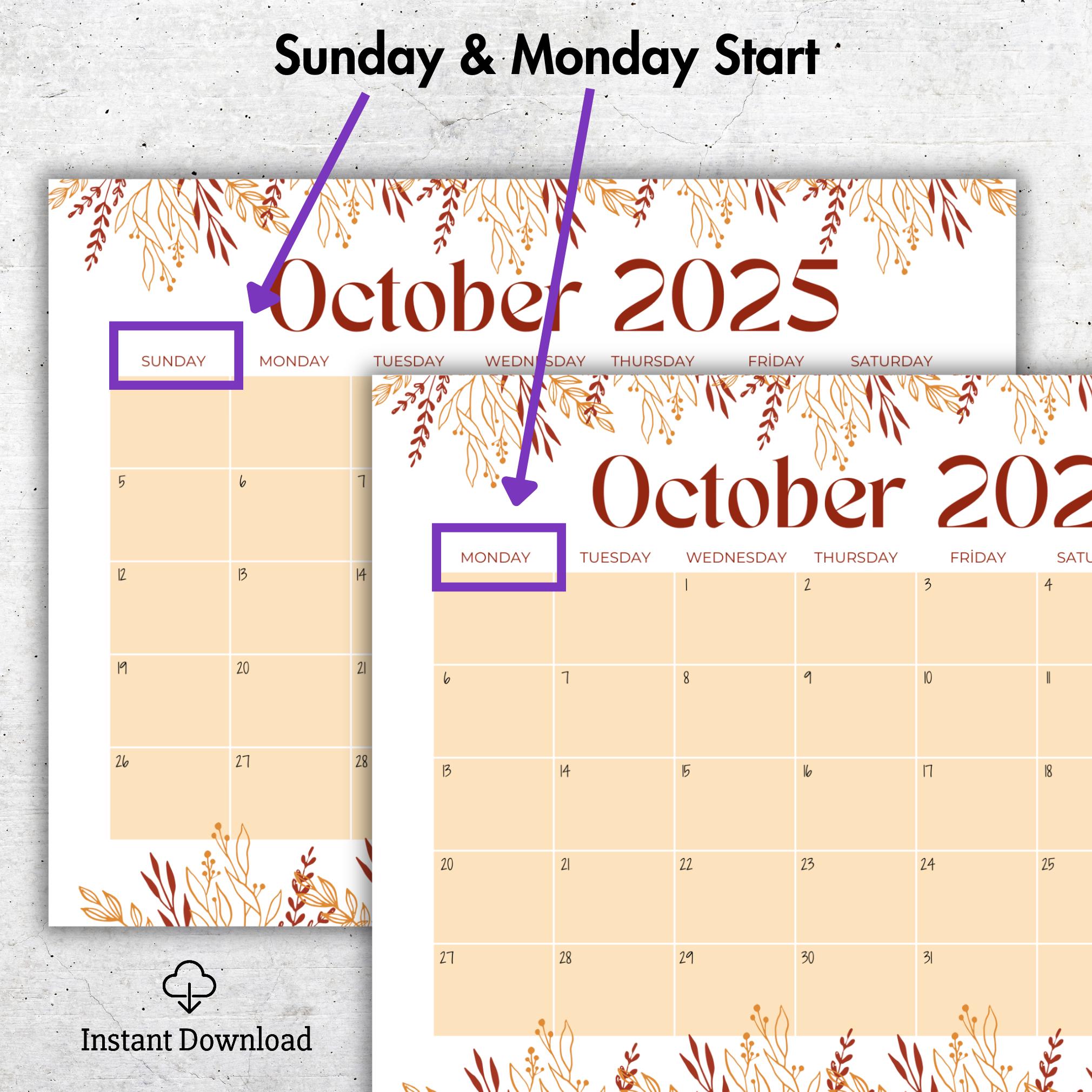 EDITABLE October 2025 Calendar, Academic Calendar, Beautiful Fall ...