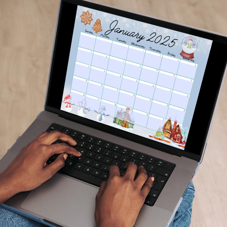 EDITABLE January 2025 Calendar, Beautiful Winter, Happy New Year ...