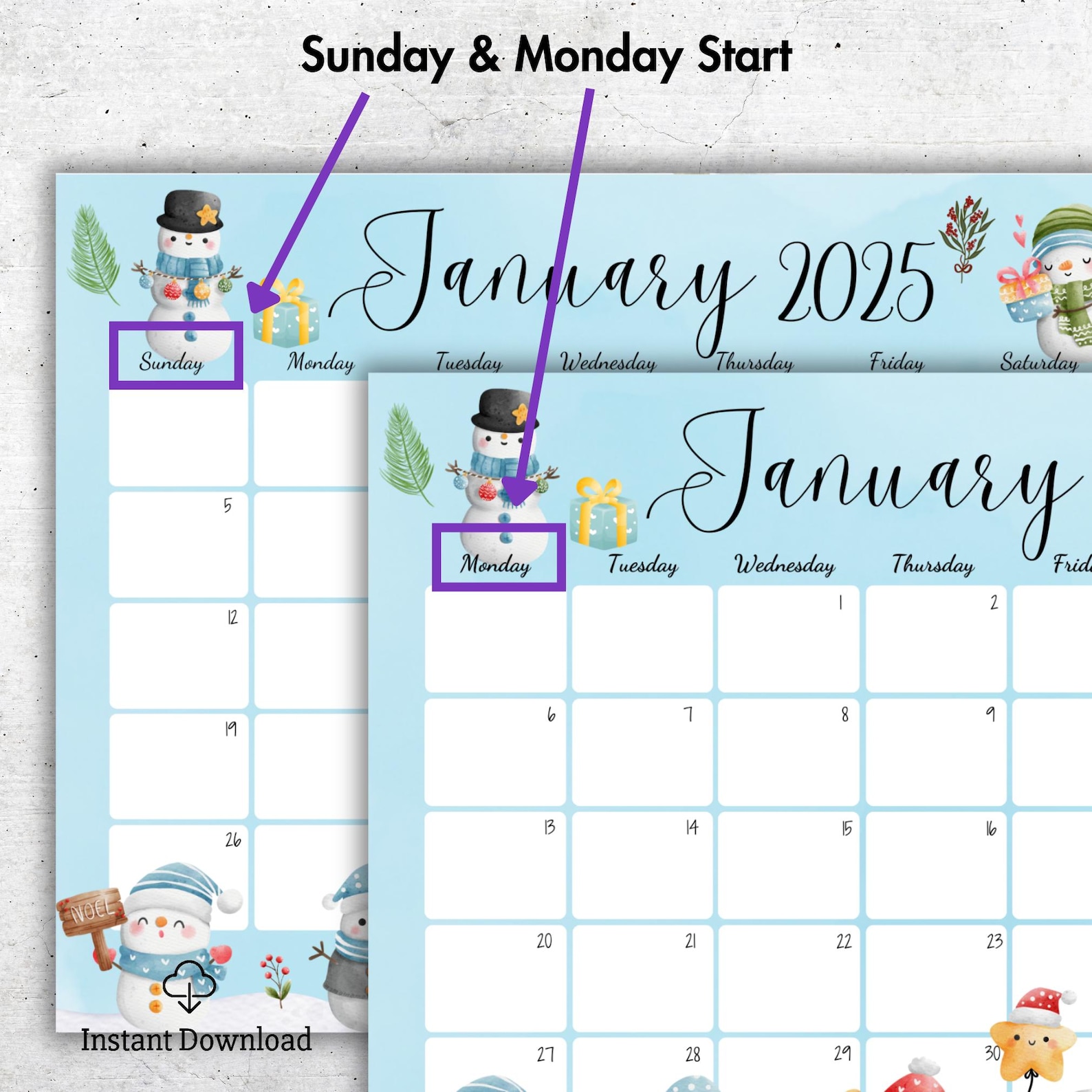 EDITABLE January 2025 Calendar, Beautiful Winter, Happy Snowmen, New ...