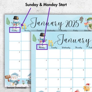 EDITABLE January 2025 Calendar, Beautiful Winter, Happy Snowmen, New ...
