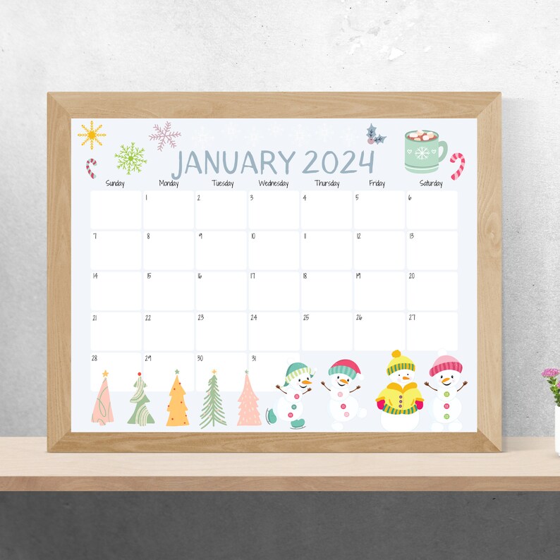 EDITABLE January 2024 Calendar, Beautiful Winter, Happy Snowmen, New ...