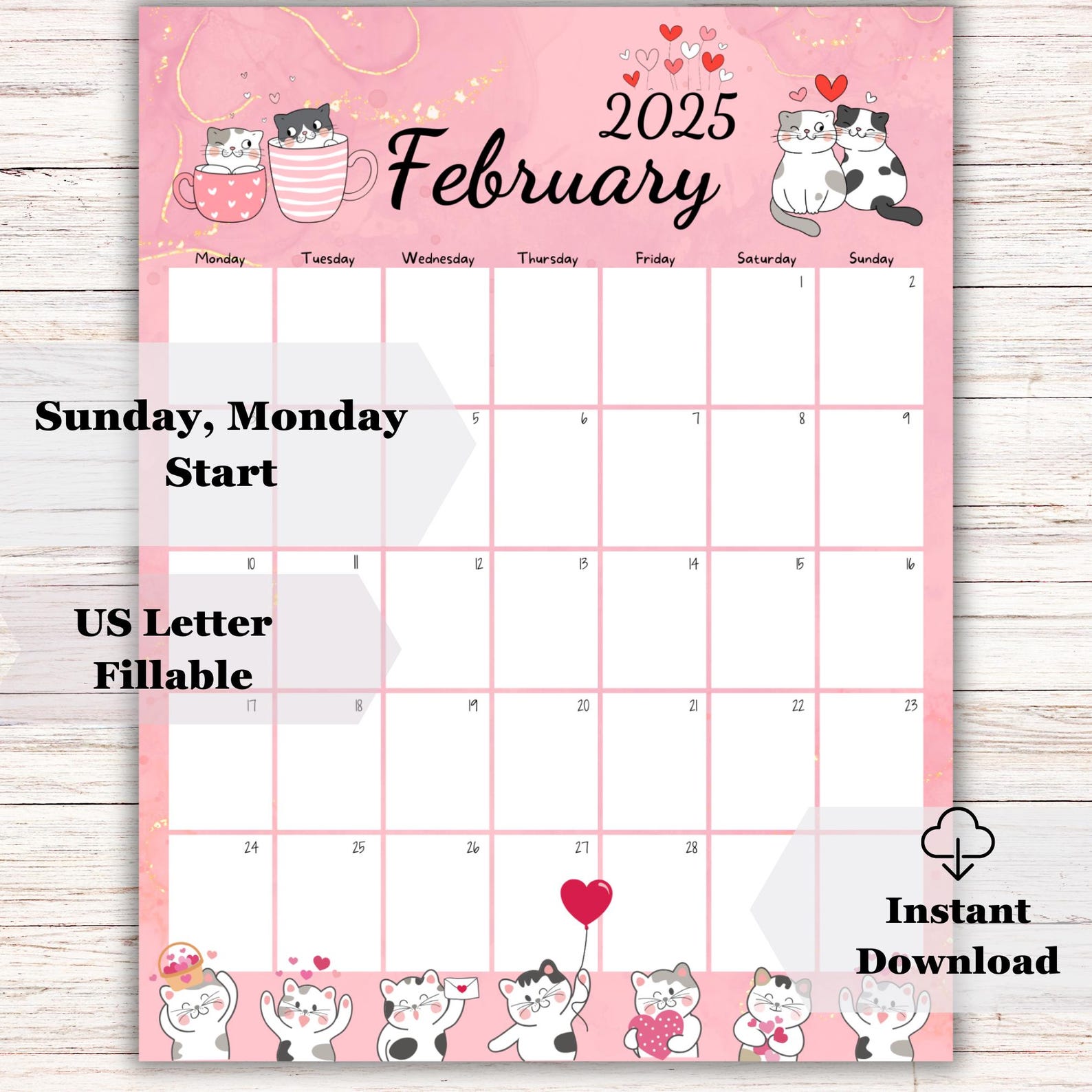 EDITABLE February 2025 Calendar, Printable February Calendar, Fillable ...