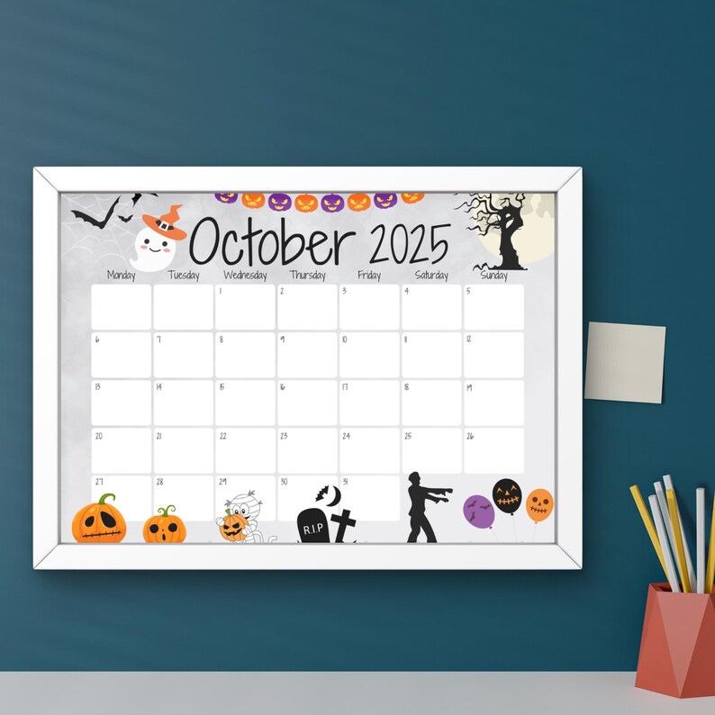 EDITABLE October 2025 Calendar, Happy Halloween, Pretty Ghost, Cute ...