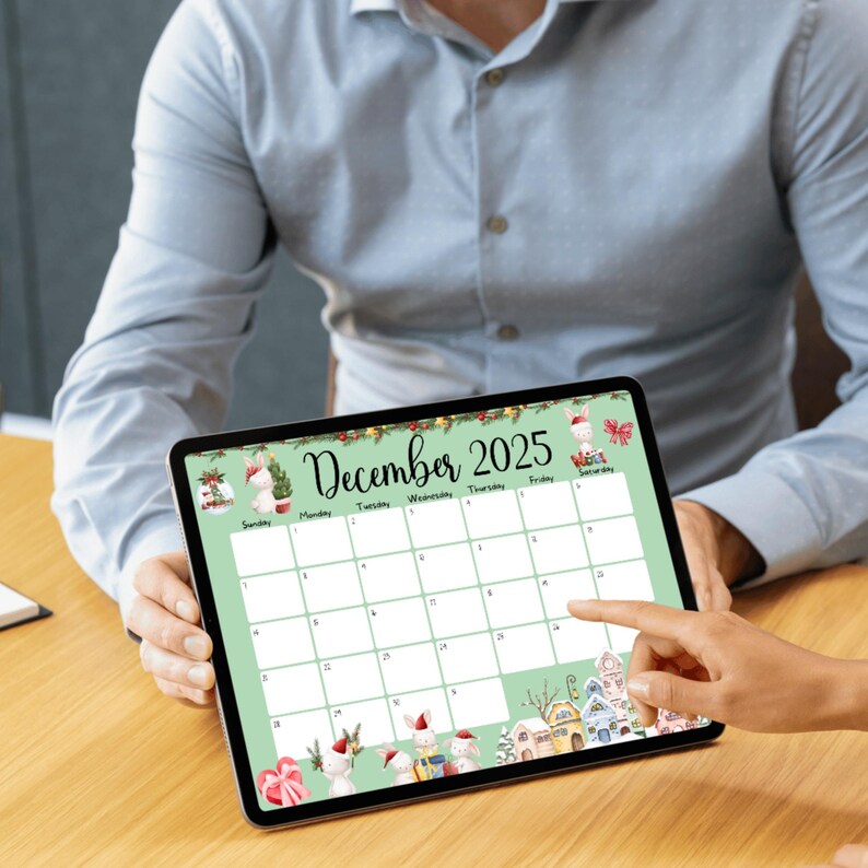 EDITABLE December 2025 Calendar, Beautiful Winter, Cute Rabbits ...