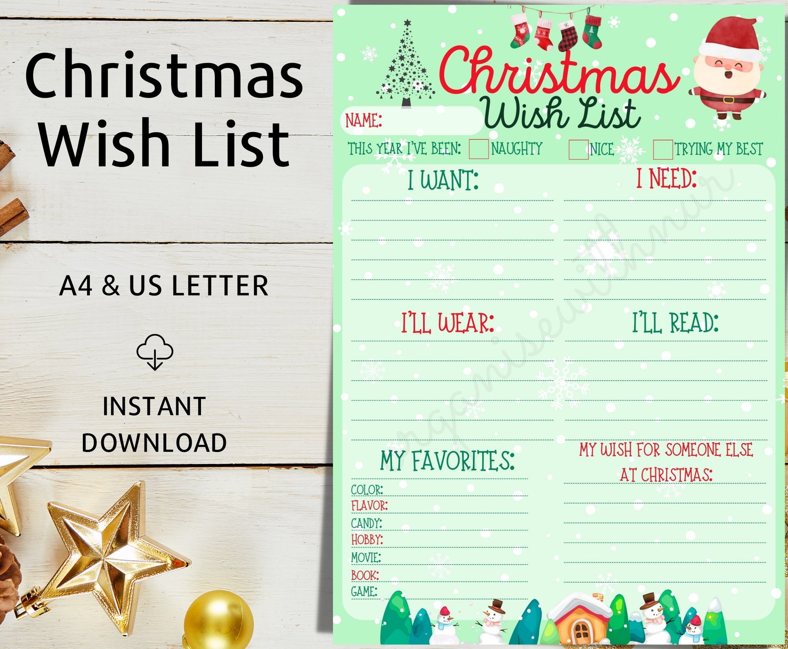 Christmas Wish List for Kids, Printable Holidays Wish List Template ...