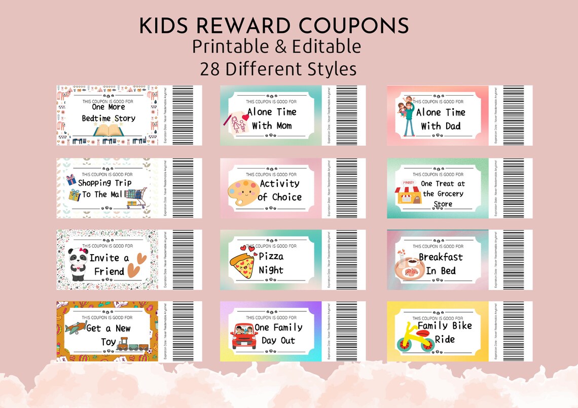 Printable Kids Reward Coupons, Editable Reward Coupons, Pre-filled ...