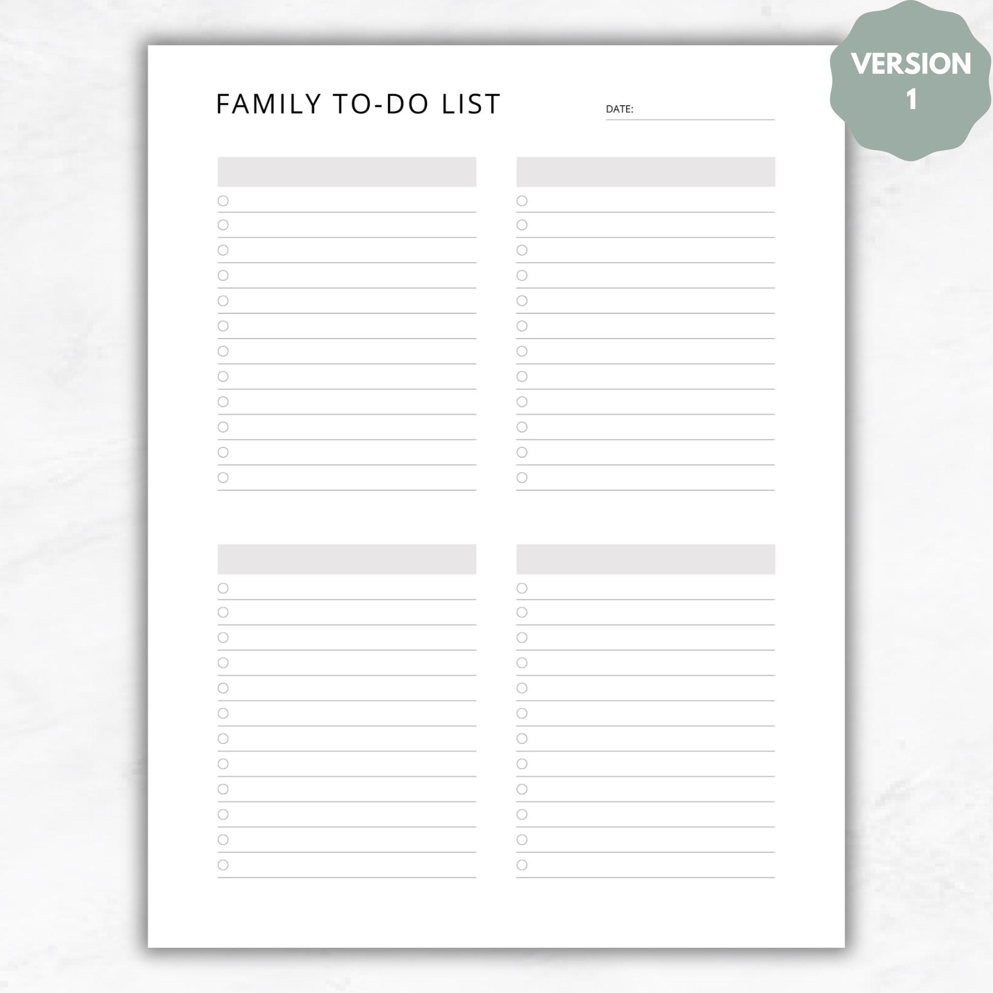 Family to Do List Printable, Tasks for Family Members, Cleaning ...