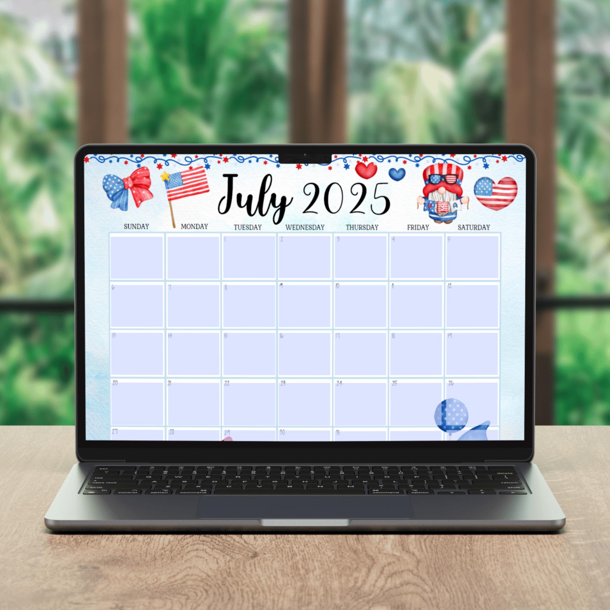 EDITABLE July 2025 Calendar, 4th July Independence Day, Happy 4th July ...