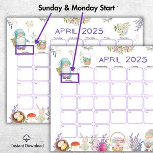 EDITABLE April 2025 Calendar, Printable Calendar, Happy Easter Day ...